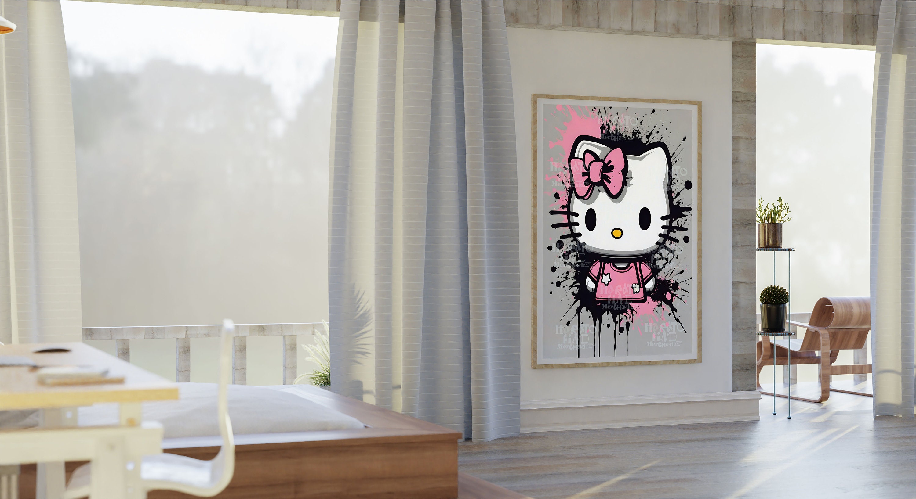 Cute Kitty Kat Poster, Wall Art Print to Download, Cat With Bow Pop Art ...