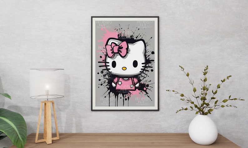 Cute Kitty Kat Poster, Wall Art Print to Download, Cat With Bow Pop Art ...
