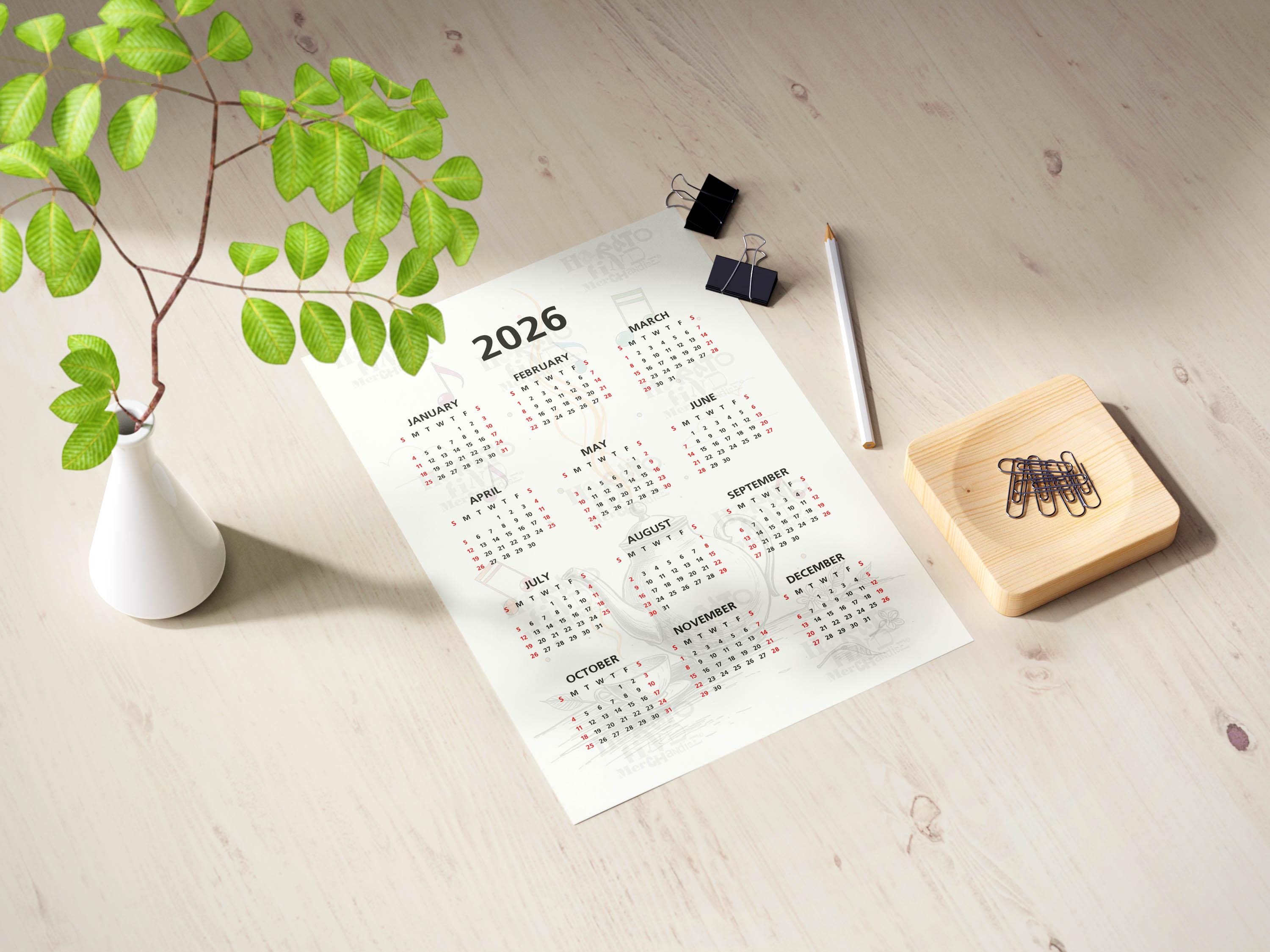 2026 Printable Calendar One Page A4 Digital Download Wall Art | Boho ...