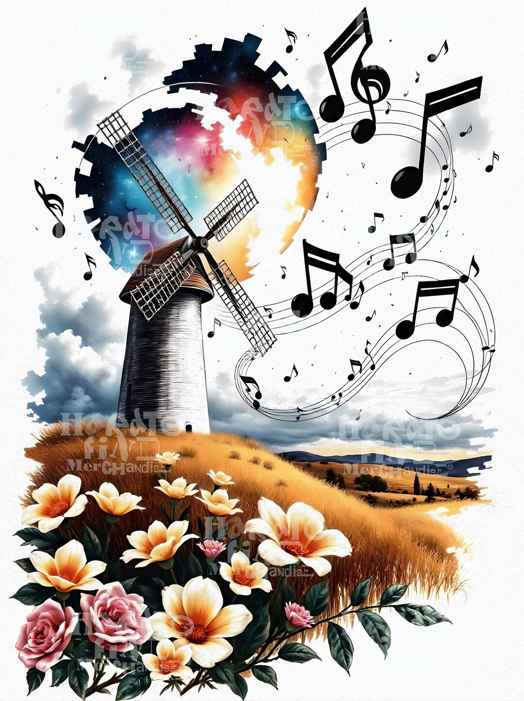 Surreal Windmill Rural Landscape Mechnical Structure Art Deco Whimsical ...
