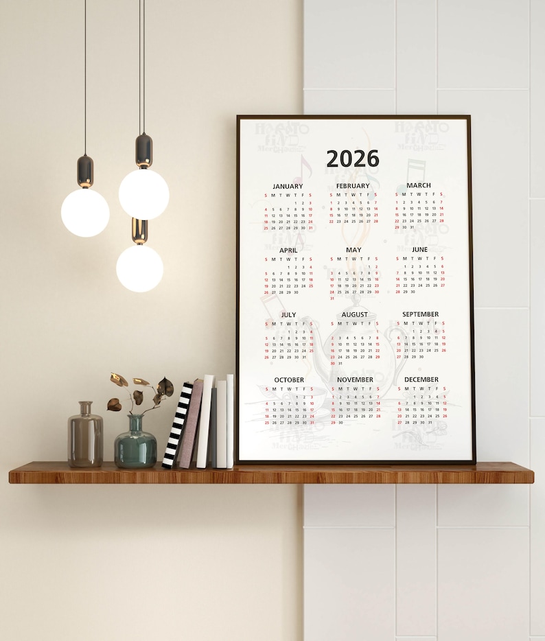 2026 Printable Calendar One Page A4 Digital Download Wall Art | Boho ...