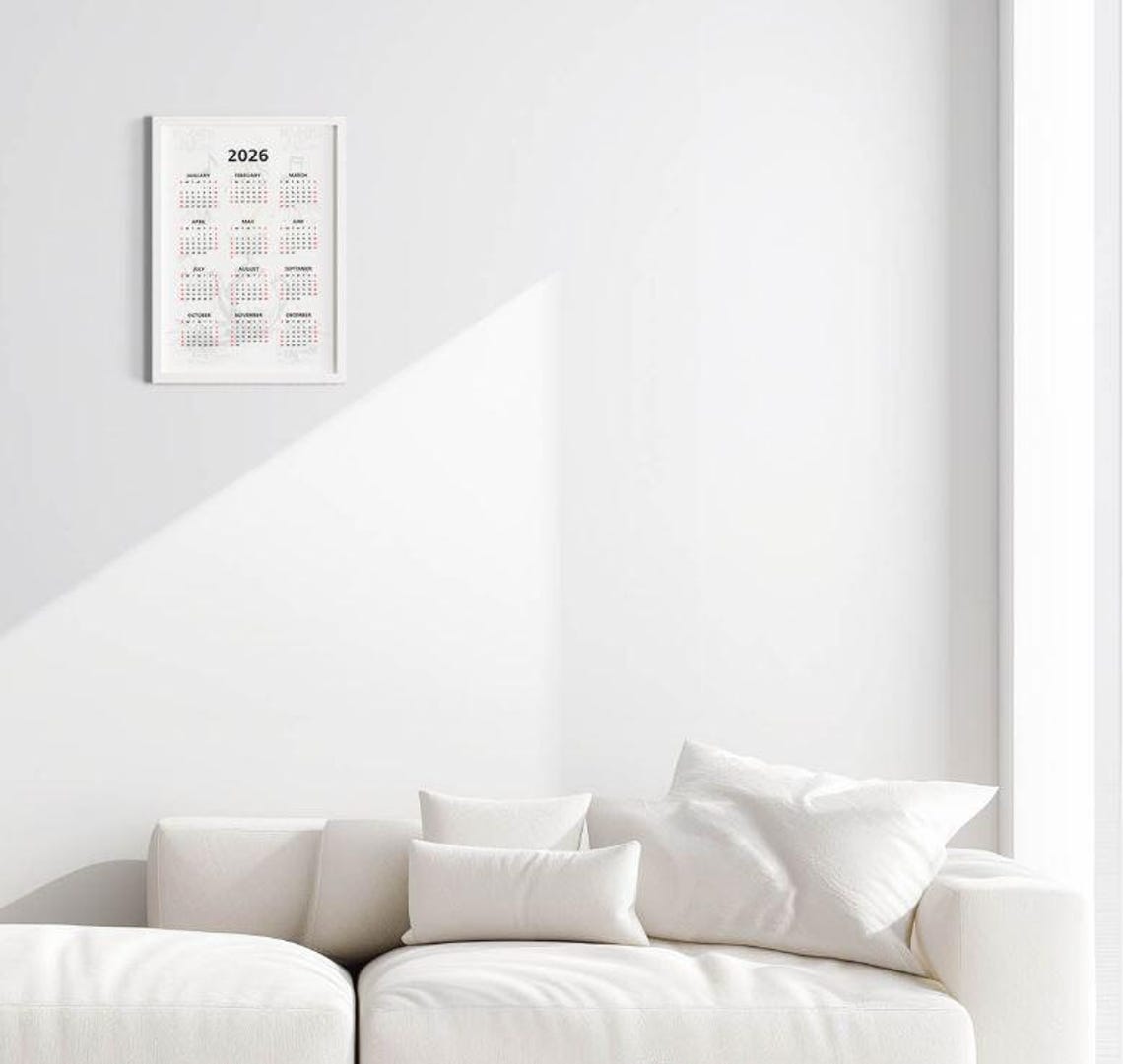 2026 Printable Calendar One Page A4 Digital Download Wall Art | Boho ...
