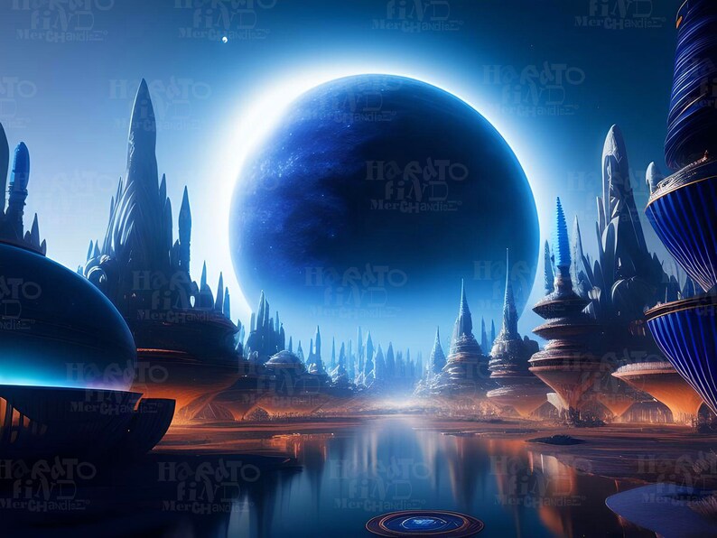 Series 3 Alien World Planetscapes Landscape Poster Print, Large Blue ...