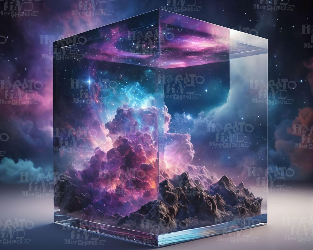 Nebula in A Cube Wall Art Print Deco, 10x8 Size Fantasy Illustration ...