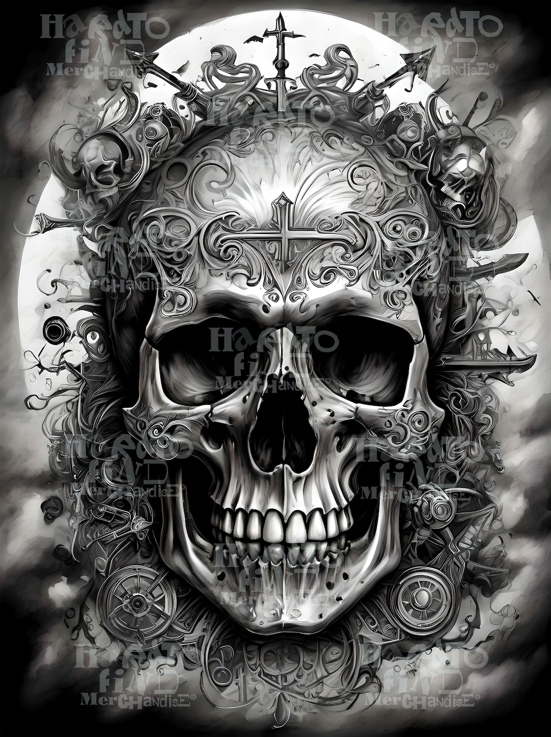 Black and White Death Skull Wall Art Canvas Poster Print Digital ...