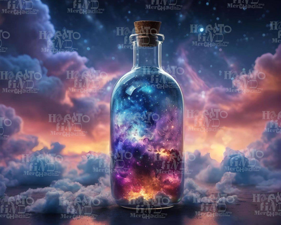 Nebula in A Bottle Wall Art Print, Heavenly Space Illustration Art Deco ...