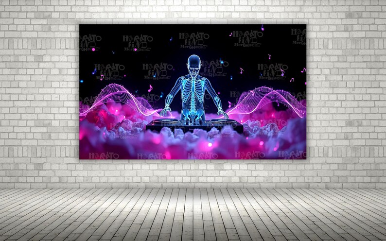 Neon Skeleton X-ray Disc Jockey Dj Wall Art Poster Print, Home and ...