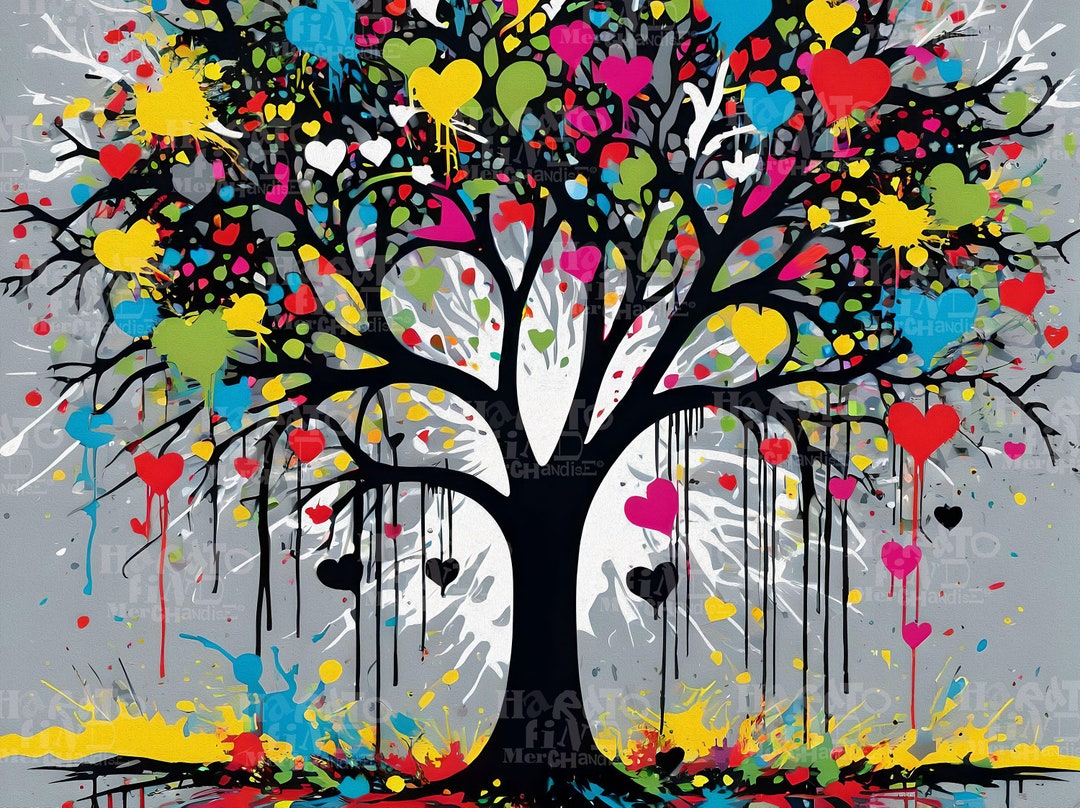 Abstract Tree of Happiness Wall Art Print, Love Tree Poster Image File ...