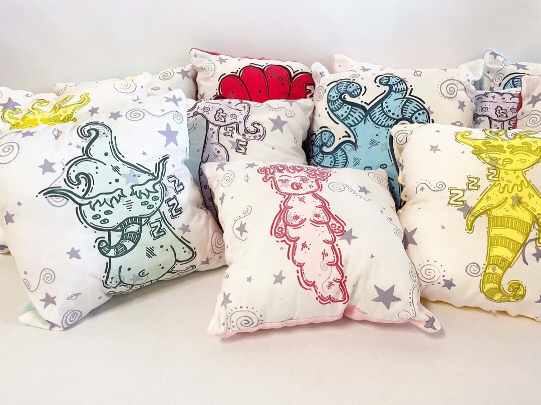 Mini Pillows, Monster Art, Colorful Pillow, Whimsical Art, Zentangle ...