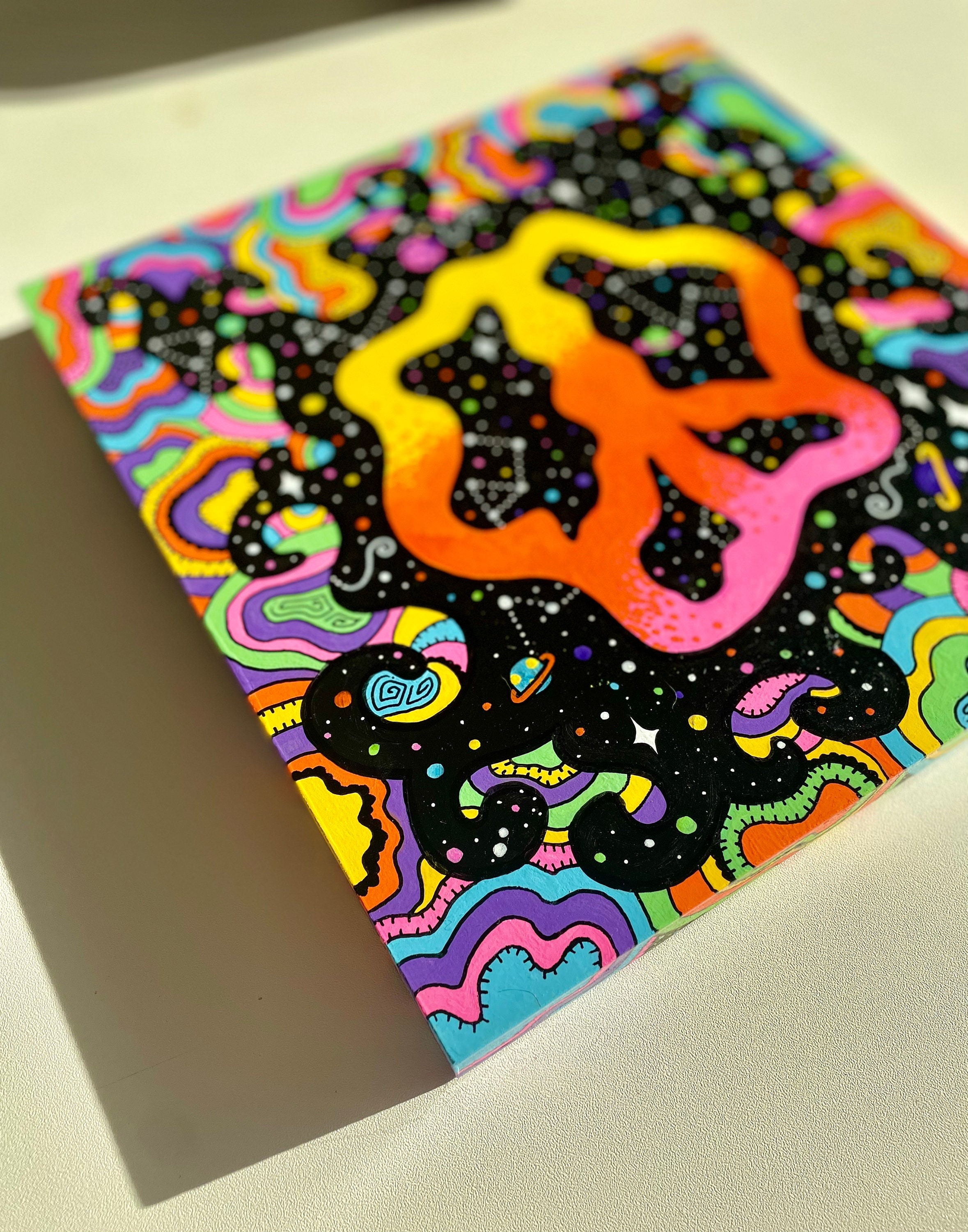 Peace Sign Painting, Outer Space Painting, Wood Painting, Acrylic ...