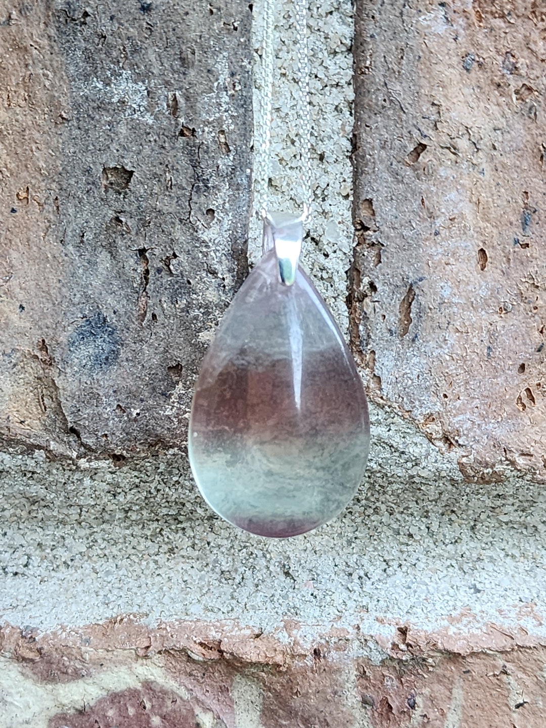 Banded Candy Fluorite Teardrop Pendant W/ a Sterling Silver Bail ...