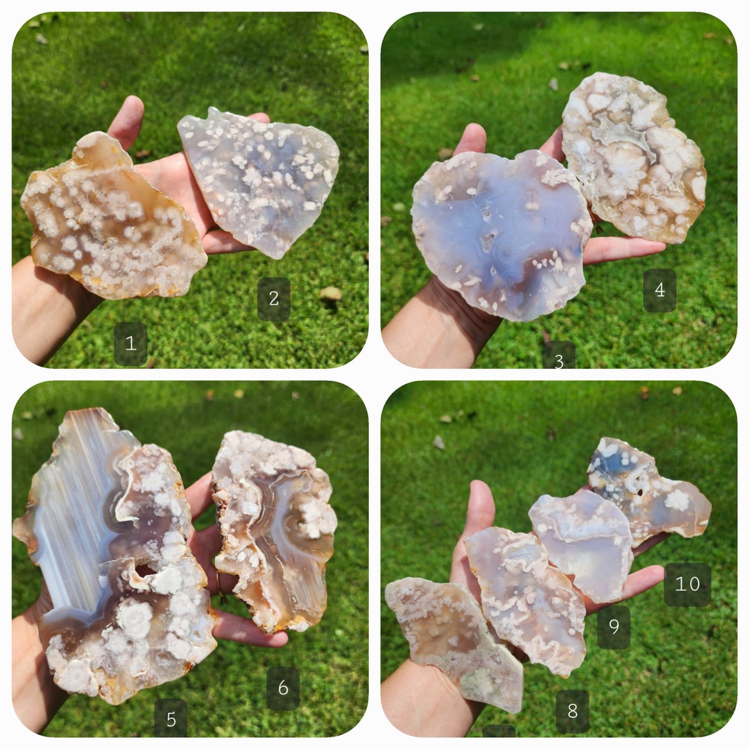 Flower Agate Slice With Display Tray | Polished Gemstone Slab - Etsy