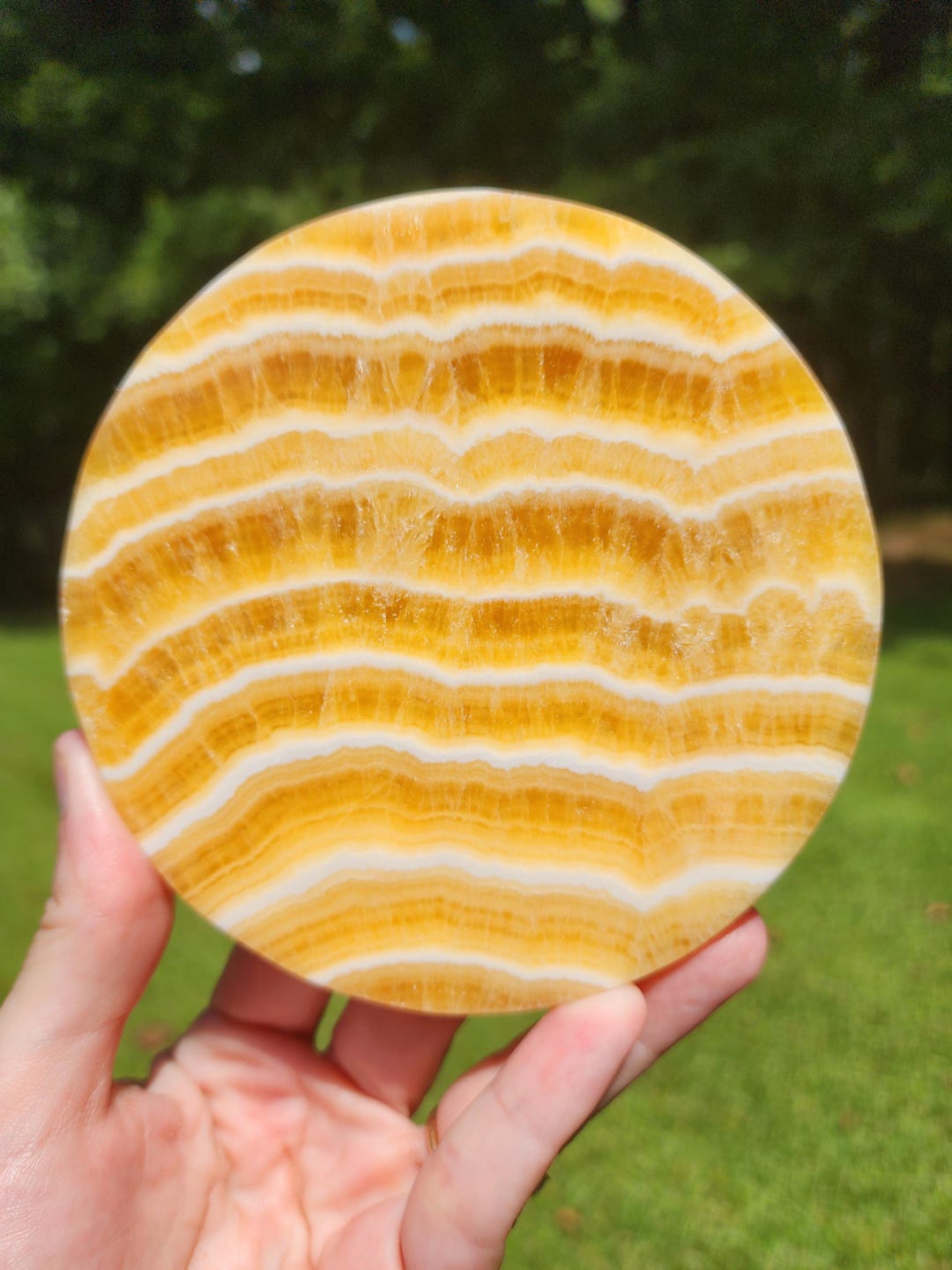 Juicy Orange Calcite Round Slab | Display Stand NOT Included ...
