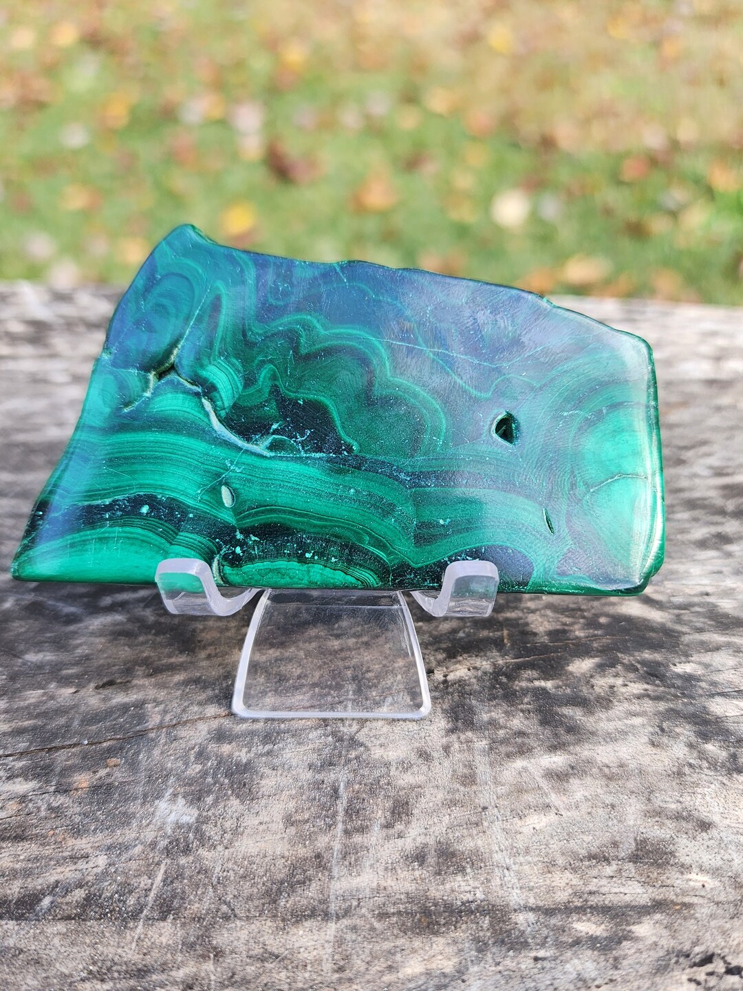 Malachite Slab With Plastic Display Stand - Etsy
