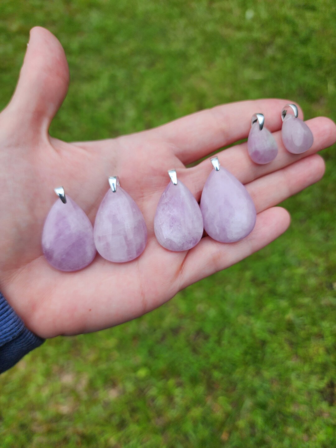 Pinkish Purple Kunzite Teardrop Pendant W/ S925 Bail and Optional S925 SS Necklace That is 18 ...