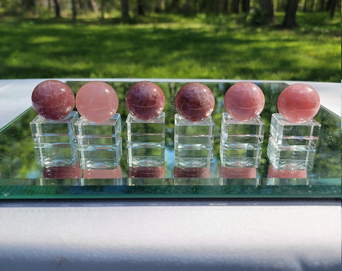 30mm Strawberry Quartz Crystal Sphere With Sphere Holder Hematite ...