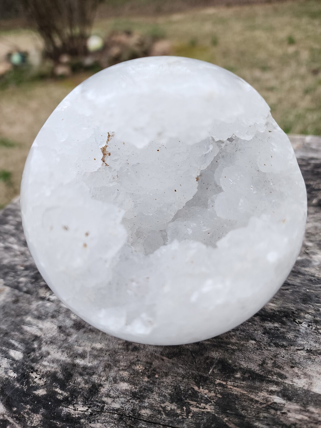 Druzy White Agate Sphere With Glass Sphere Holder | 1 Pound 11 Ounces ...
