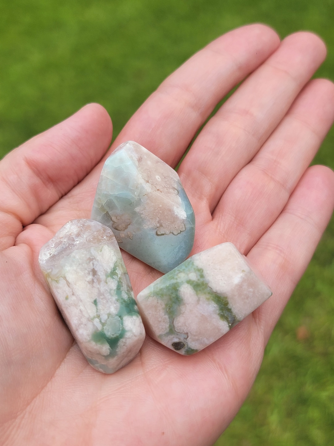 3 High Quality Tumbled Green Flower Agate Free Form Pieces 1 Inch Each ...