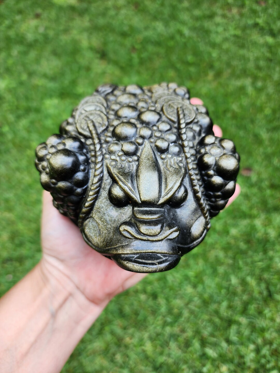 Huge Golden Sheen Obsidian Money Toad Feng Shui Jin Chan Money Frog ...