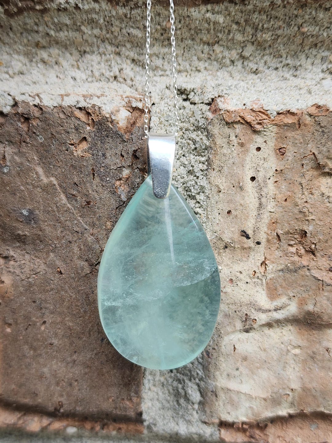 Transparent Green Fluorite Teardrop Pendant W/ a Sterling Silver Bail ...