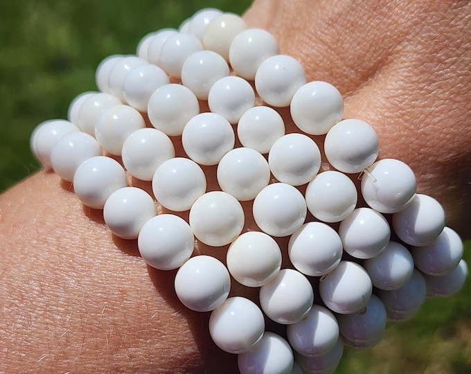 Tridacna Clam Shell Beaded Bracelet | 8mm Beads | White Bracelet - Etsy