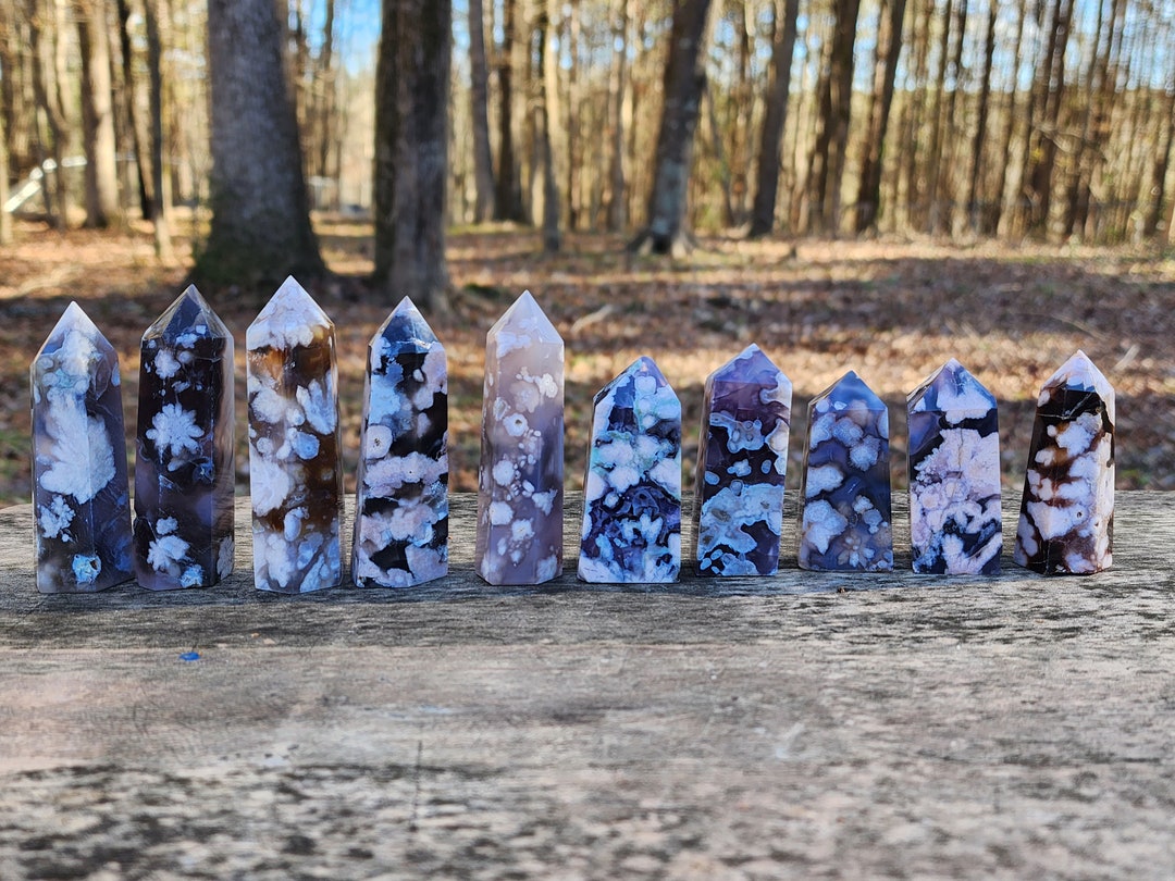 Black Flower Agate Towers | Crystal Towers | Agate - Etsy