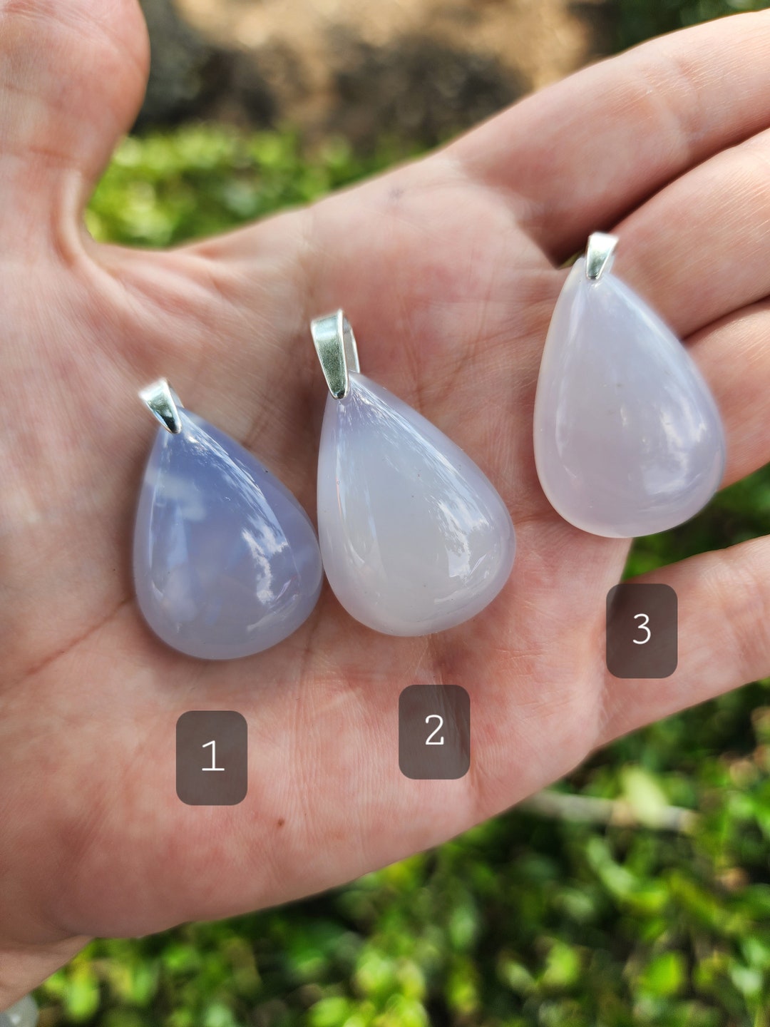 Milky White or Blue Chalcedony Teardrop Pendant W/ S925 Sterling Silver Bail and Optional S925 ...