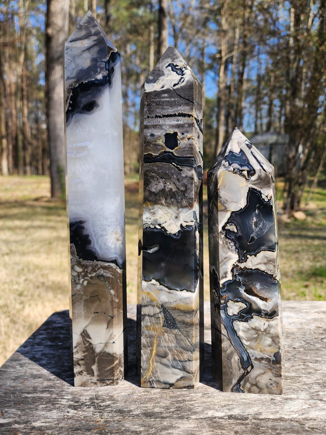UV Reactive Volcano Agate Crystal Tower | Chalcedony Decor - Etsy