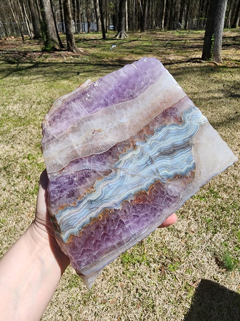 Agate Amethyst Plate Slice With Display Stand | 2 Pounds, 5 Ounces - Etsy