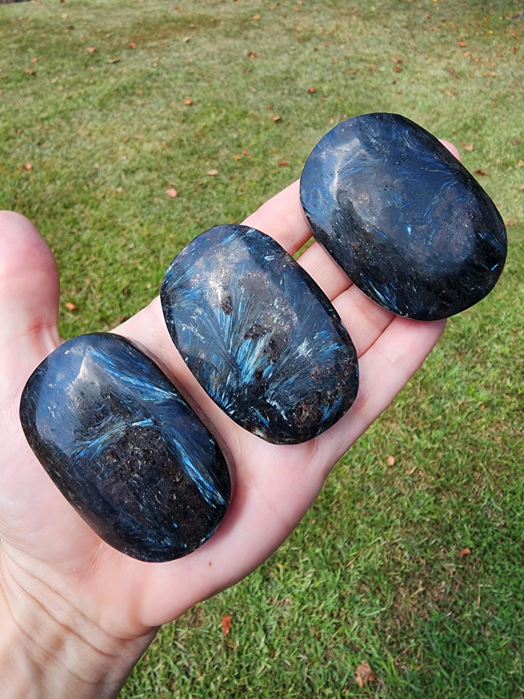 Arfvedsonite Palm Stone | Flashy Fireworks Crystal - Etsy