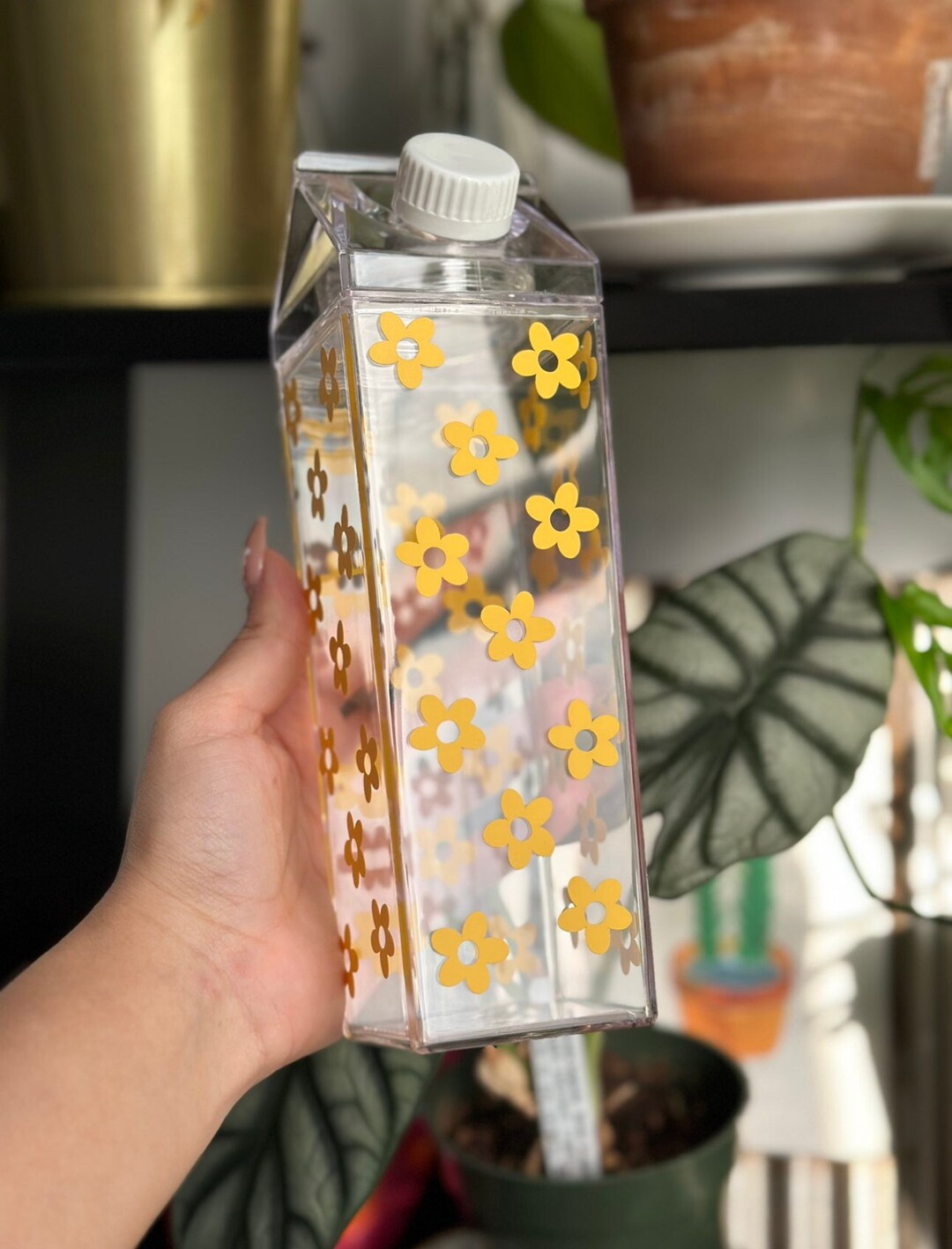 Yellow Flower Milk Carton Water Bottle | Flower Water Bottle | Milk ...