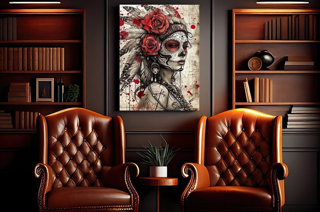 Canvas Polka Trash Native La Catrina Dia De Los Muertos, Wall Design ...