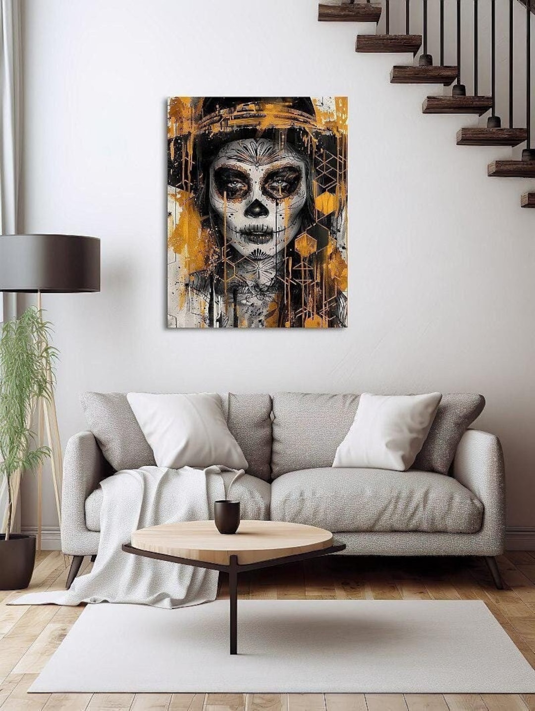 Canvas La Catrina Dia De Los Muertos in Polka Trash Style, Geometric ...