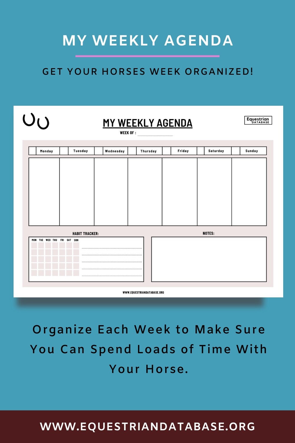 Equestrian Weekly Agenda | Horseback Riding Planner | A4 Equestrian ...