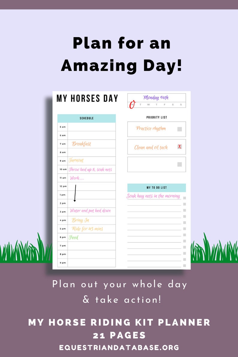 Horse Riding Planner Printable, Horseback Riding Schedule, US Letter ...