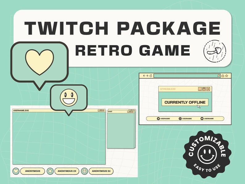 Twitch Cute Retro Pc Streaming Package | Animated Alerts, Oldschool ...