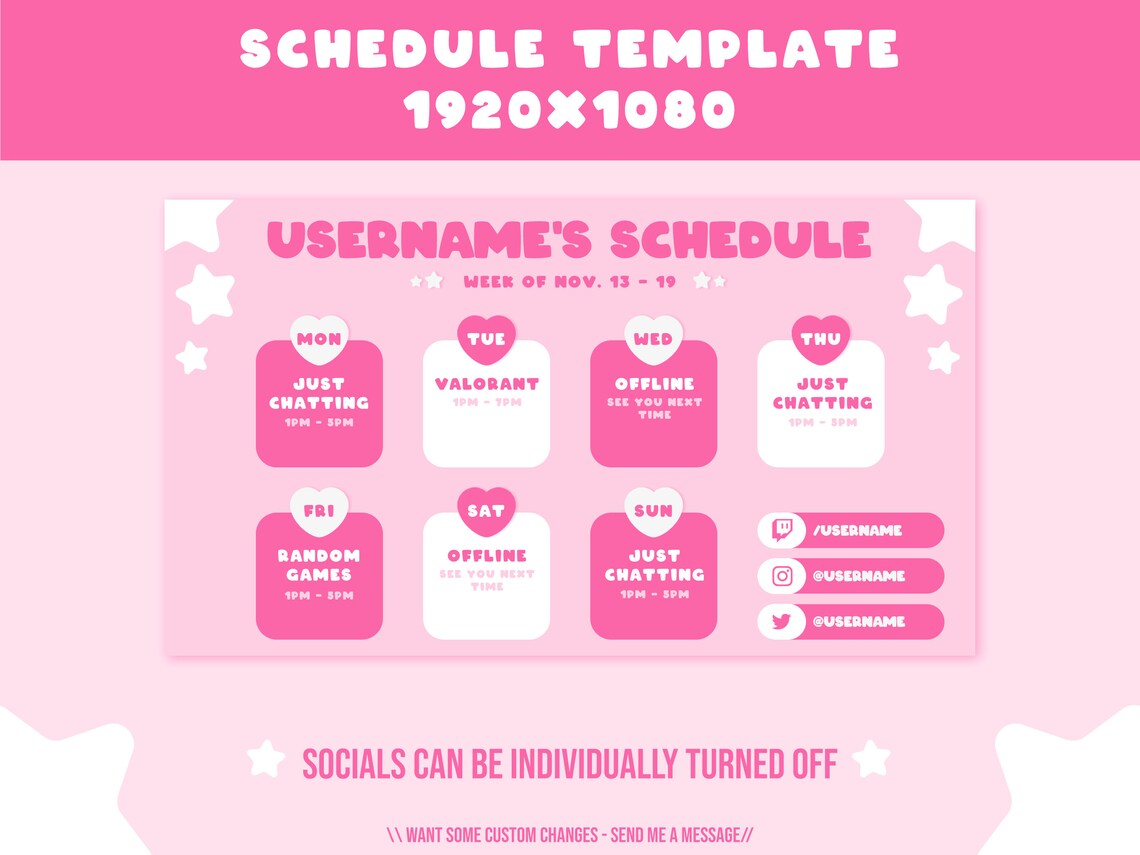 Stream Weekly Customizable Schedule | Twitch Kick Social Media Weekly ...