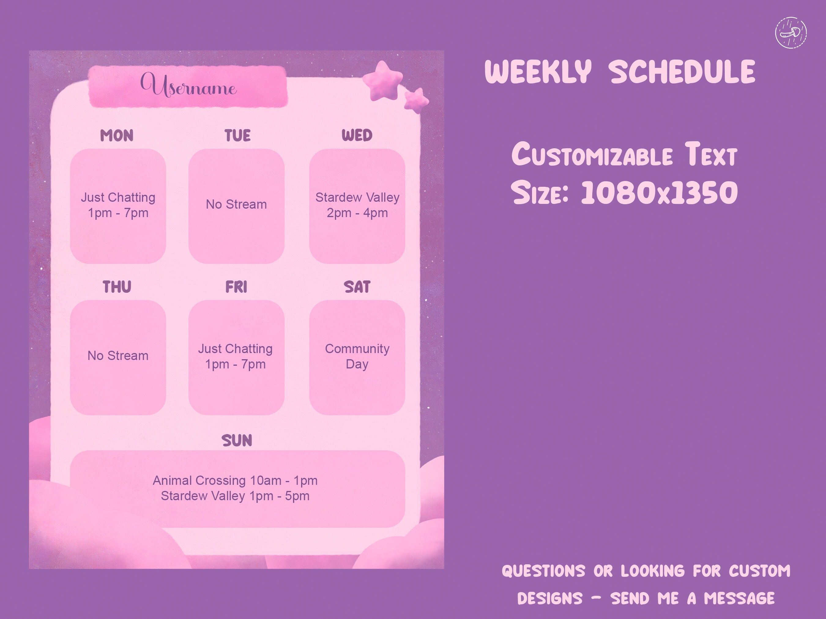 Twitch Cute Customizable Schedule Weekly Schedule, Streaming Schedule ...