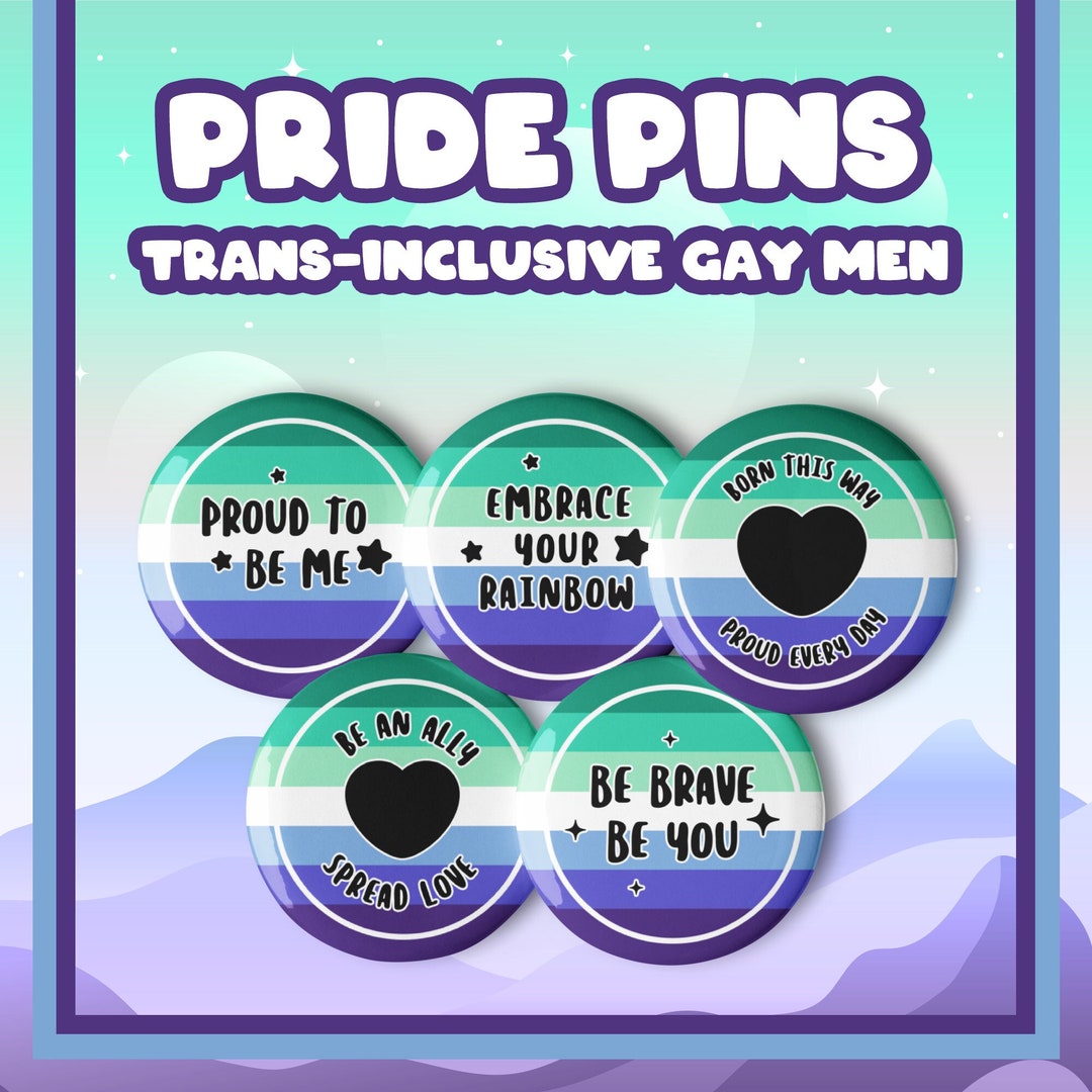 Trans-inclusive Gay Men Pride Flag Pins, Set of 5 Durable Glossy LGBTQ ...
