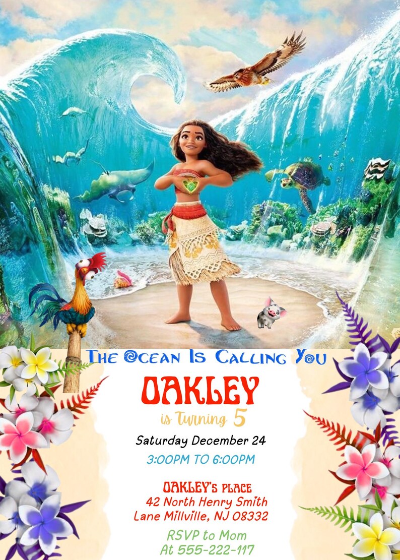 Invitación de cumpleaños editable de Moana / Invitación para fiesta de ...