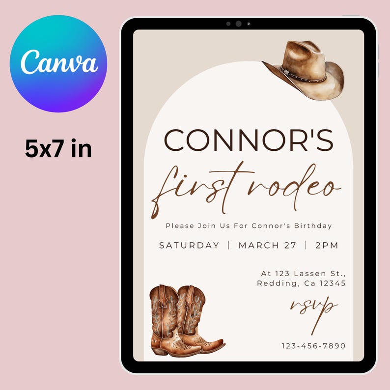First Rodeo Editable Birthday Invitation Cowboy Party Invite Rustic Boy ...
