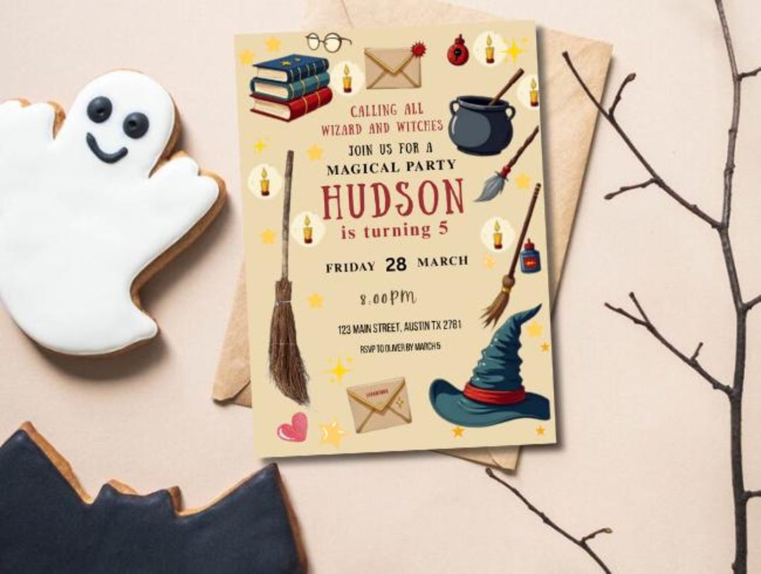 Editable Wizards and Witches Birthday Invitation | Magical Party Invite ...