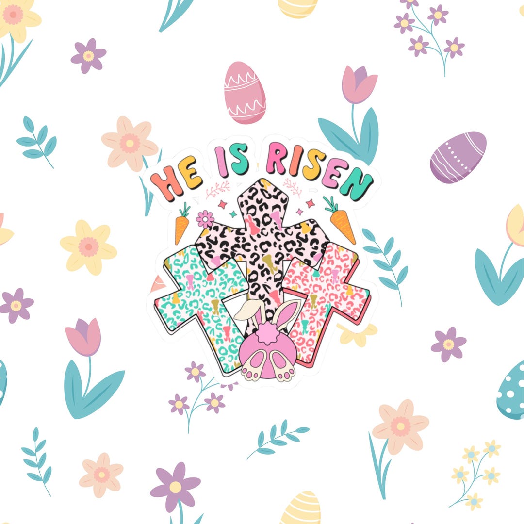 He is Risen Easter Sticker Three Crosses Bunny Sticker Retro Easter ...