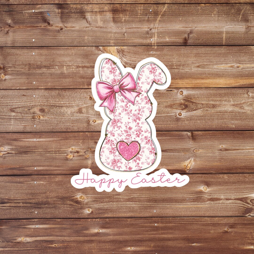 Happy Easter Pink Bunny Sticker Coquette Toile Bunny Sticker Cute ...