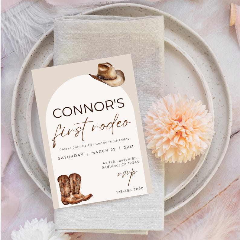 First Rodeo Editable Birthday Invitation Cowboy Party Invite Rustic Boy ...