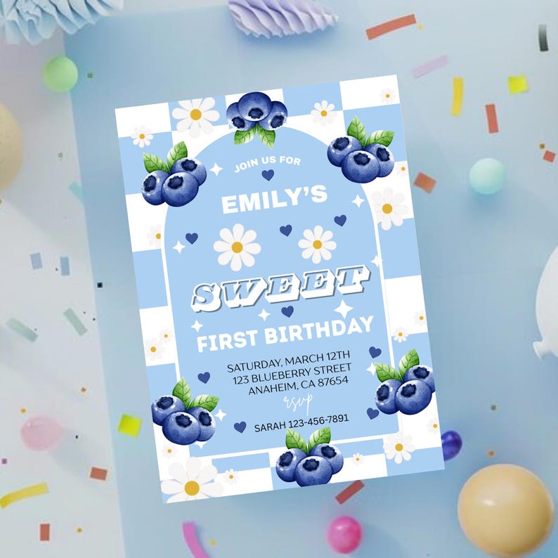 Editable Blueberry Birthday Invitation Berry Themed Party Invite ...