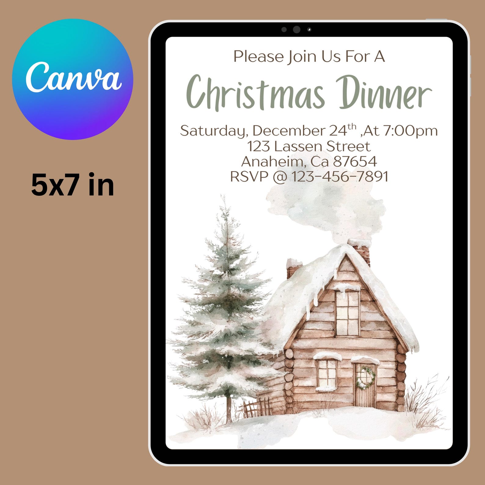Rustic Christmas Dinner Invitation Template Cozy Cabin Holiday Party ...