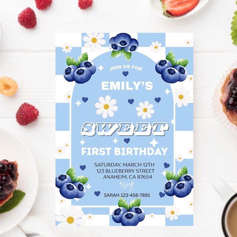 Editable Blueberry Birthday Invitation Berry Themed Party Invite ...