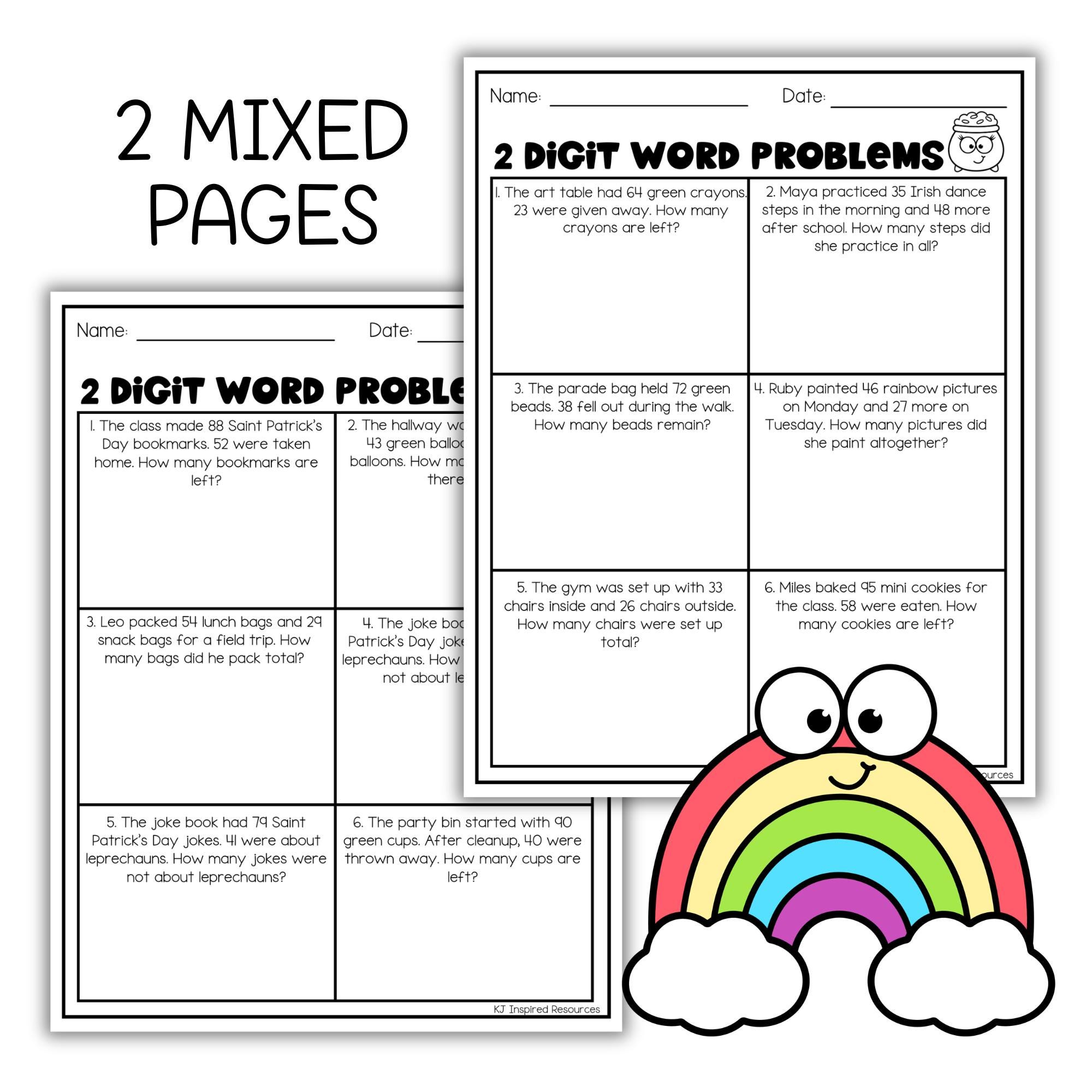 Saint Patrick’s Day Word Problems | 2 Digit Addition and Subtraction ...