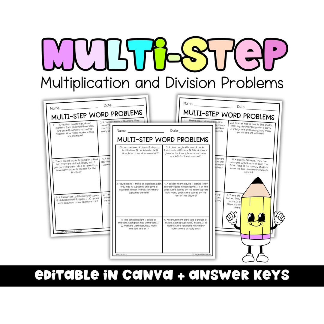 Multi-step Word Problems Worksheets | Multiplication & Division Within ...
